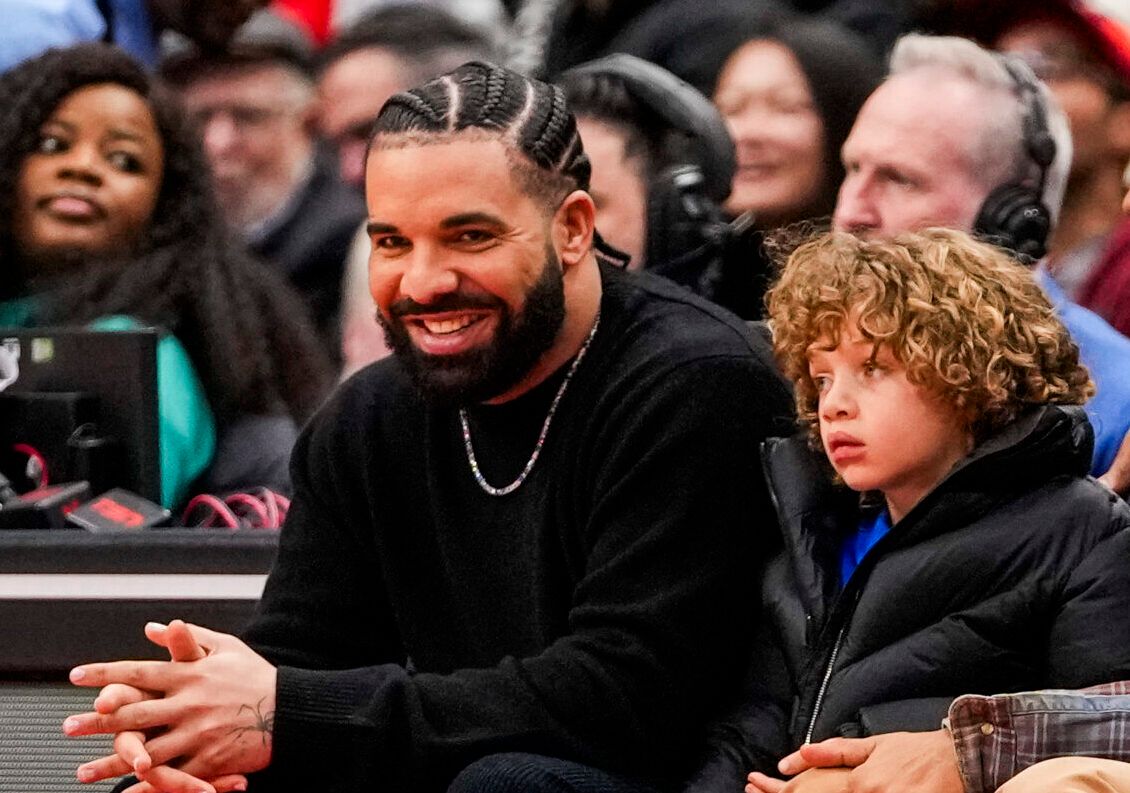Drake & Adonis Sit Courtside At NBA Game, Father & Son Watch Heat ...