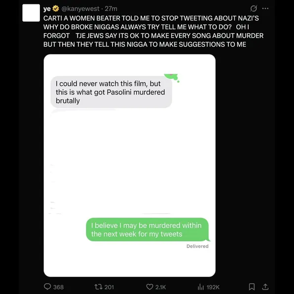 Kanye West Claims He And Playboi Carti "Beat Women" In Unhinged Tweets