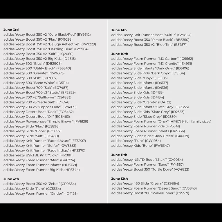 Release Information for Adidas Yeezy Day 2024 Restock