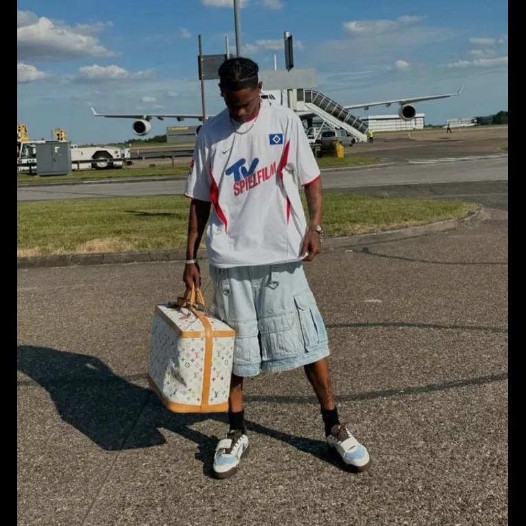 Travis Scott Wears Nike Zoom Field Jaxx "Leche Blue"