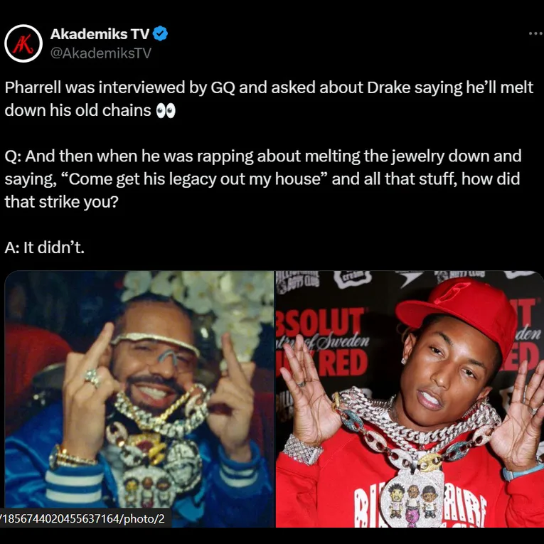 Pharrell Williams Has The Perfect Response For Drake's "Meltdown" Diss