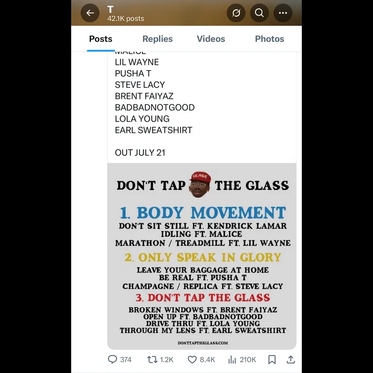 Tyler The Creator Debunks Fake "Don't Tap The Glass" Tracklist