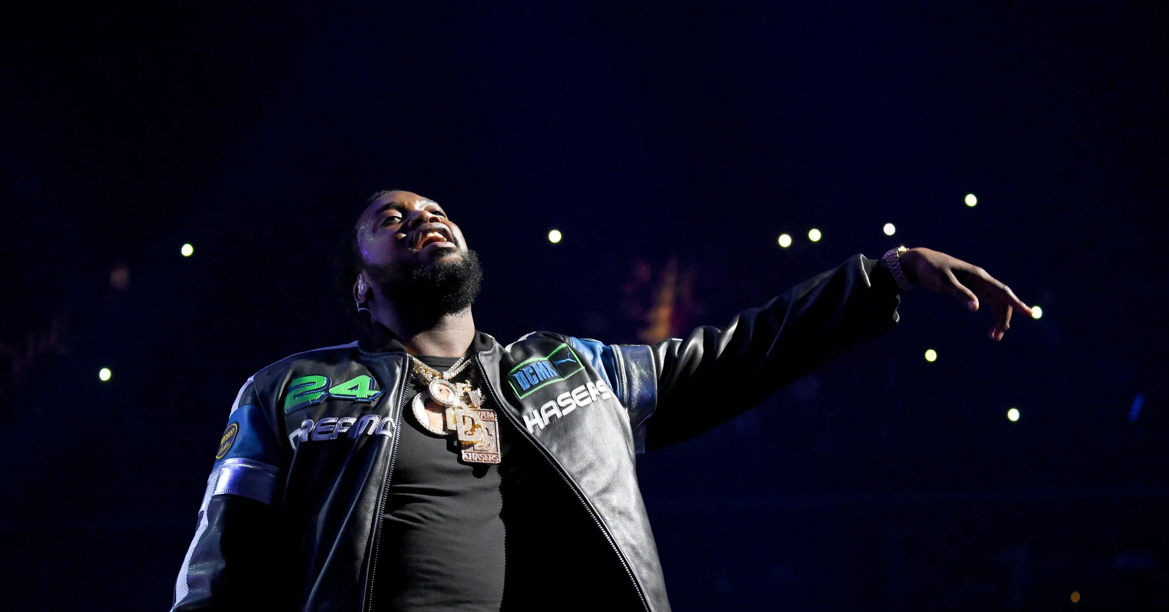 Meek Mill Flexes With Drake's OVO Chain In Series Of Photos