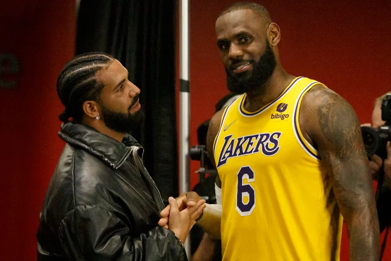 Drake Walks Out With LeBron James & Bronny At Los Angeles Tour Stop